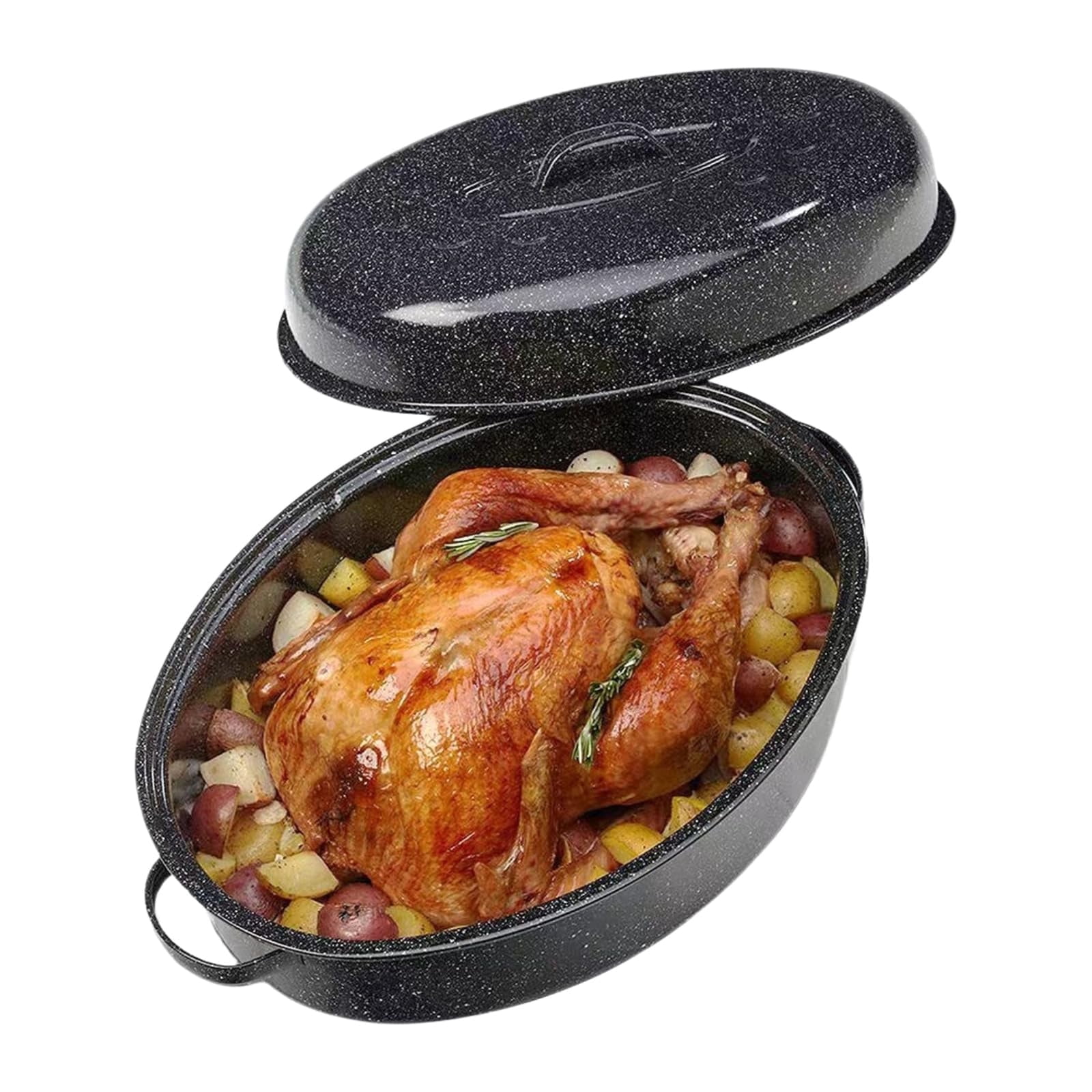18 Inch Enamel Steel Turkey Roaster Pan with Lid - Oven Safe Large ...