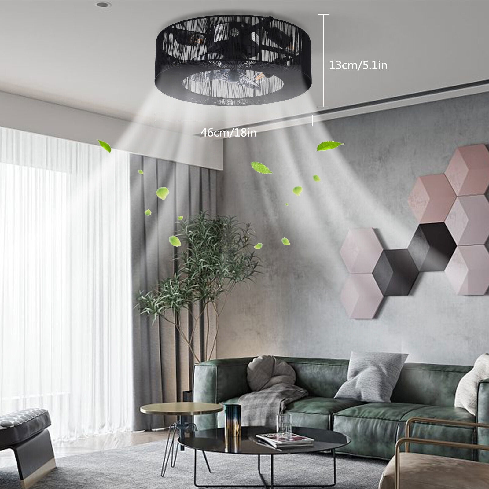 18 Inch Farmhouse Caged Ceiling Fan Lights 3 Speeds Fandelier w/ Remote ...