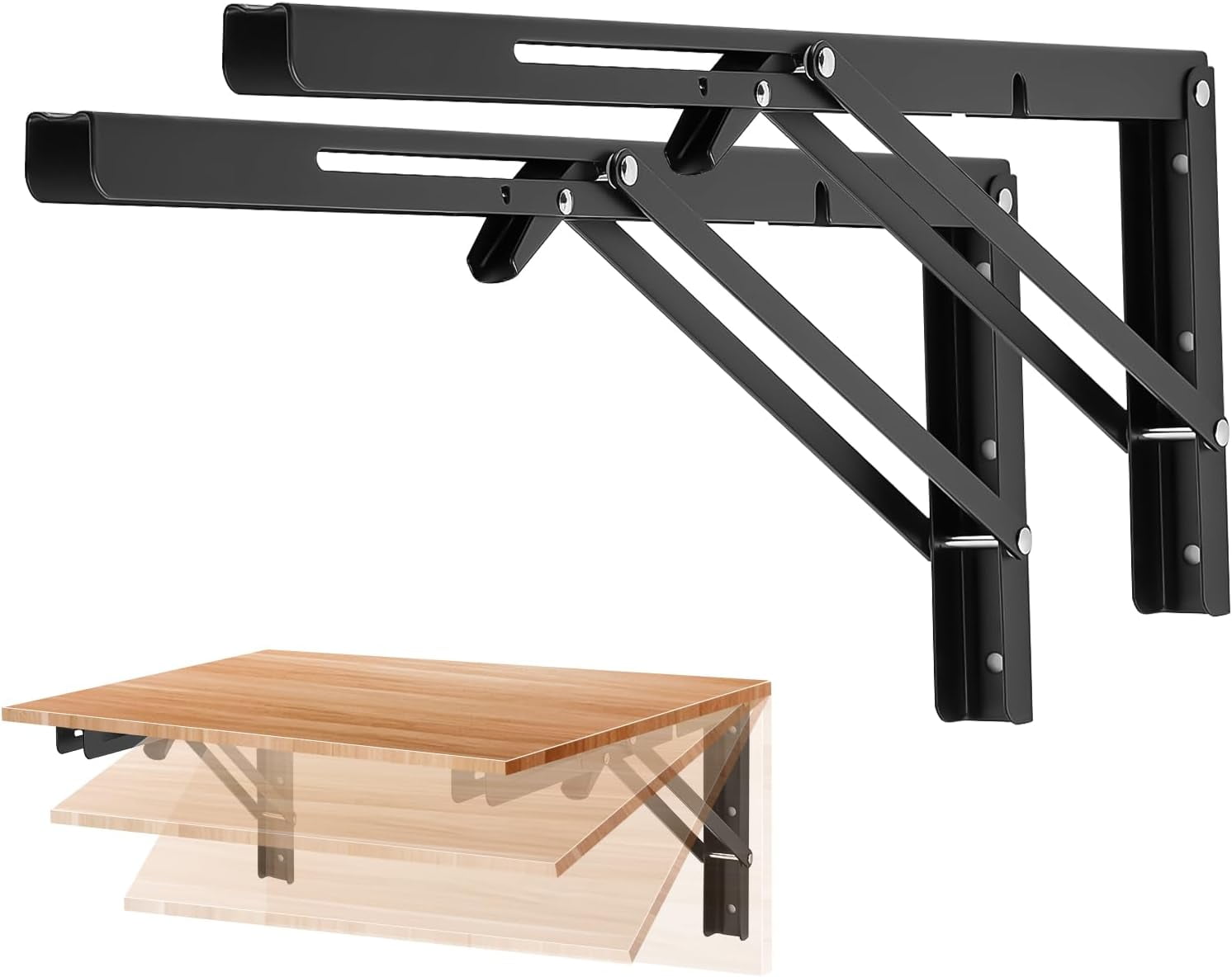 18 Inch Folding Shelf Brackets - Matte Black Collapsible Heavy Duty ...