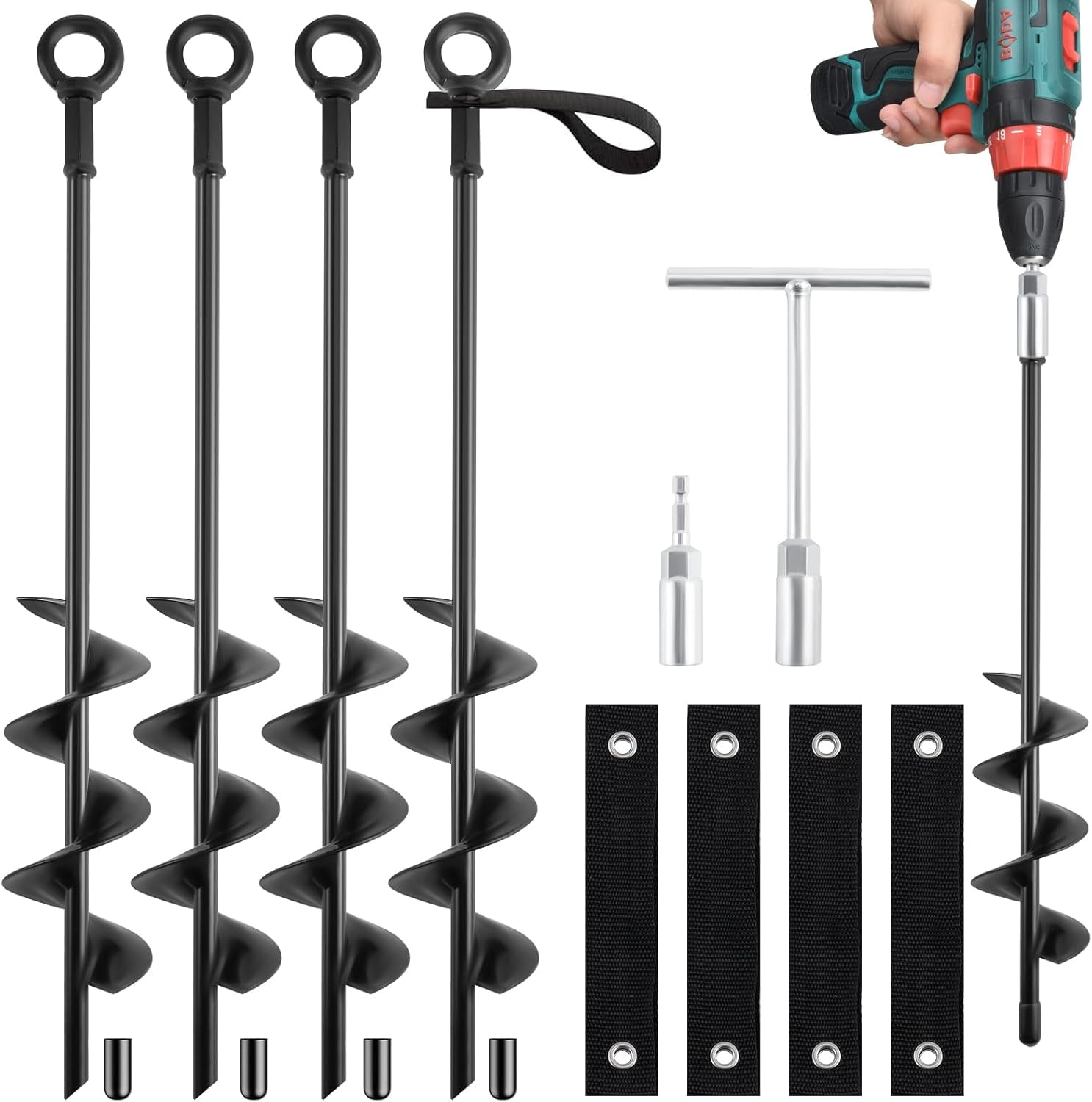 18-Inch Ground Anchors Screw In Heavy Duty, 4 Pack Trampoline Anchors ...