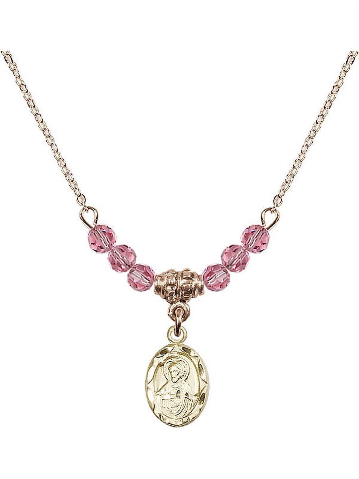 18-Inch Hamilton Gold Plated Necklace with 4mm Rose Pink October Birth ...