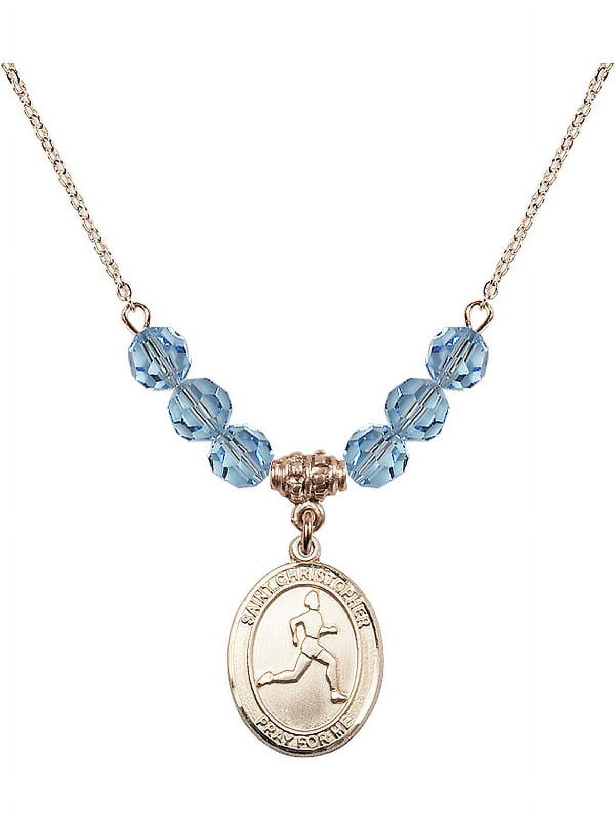 18-Inch Hamilton Gold Plated Necklace with 6mm Blue March Birth Month ...