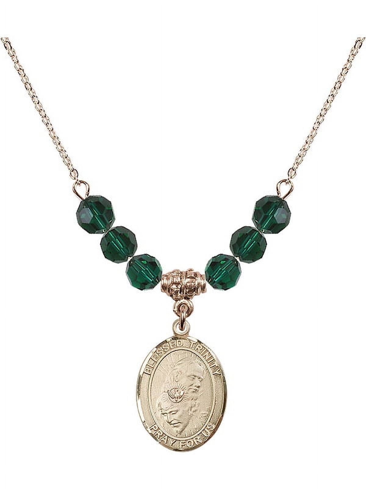 18-Inch Hamilton Gold Plated Necklace with 6mm Green May Birth Month Stone Beads and Blessed ...