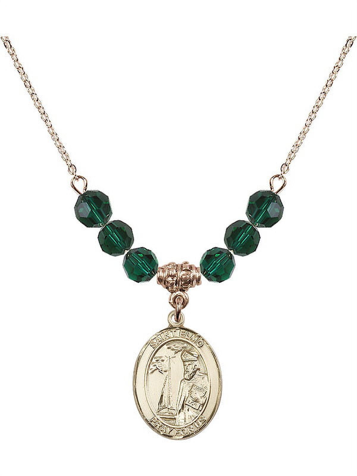 18-Inch Hamilton Gold Plated Necklace with 6mm Green May Birth Month ...