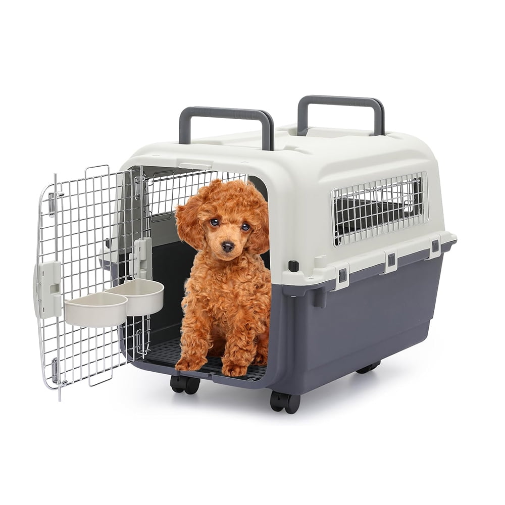 18 Inch Hard-Sided Plastic Dog Carrier with Sturdy Handle, 4 Sides ...