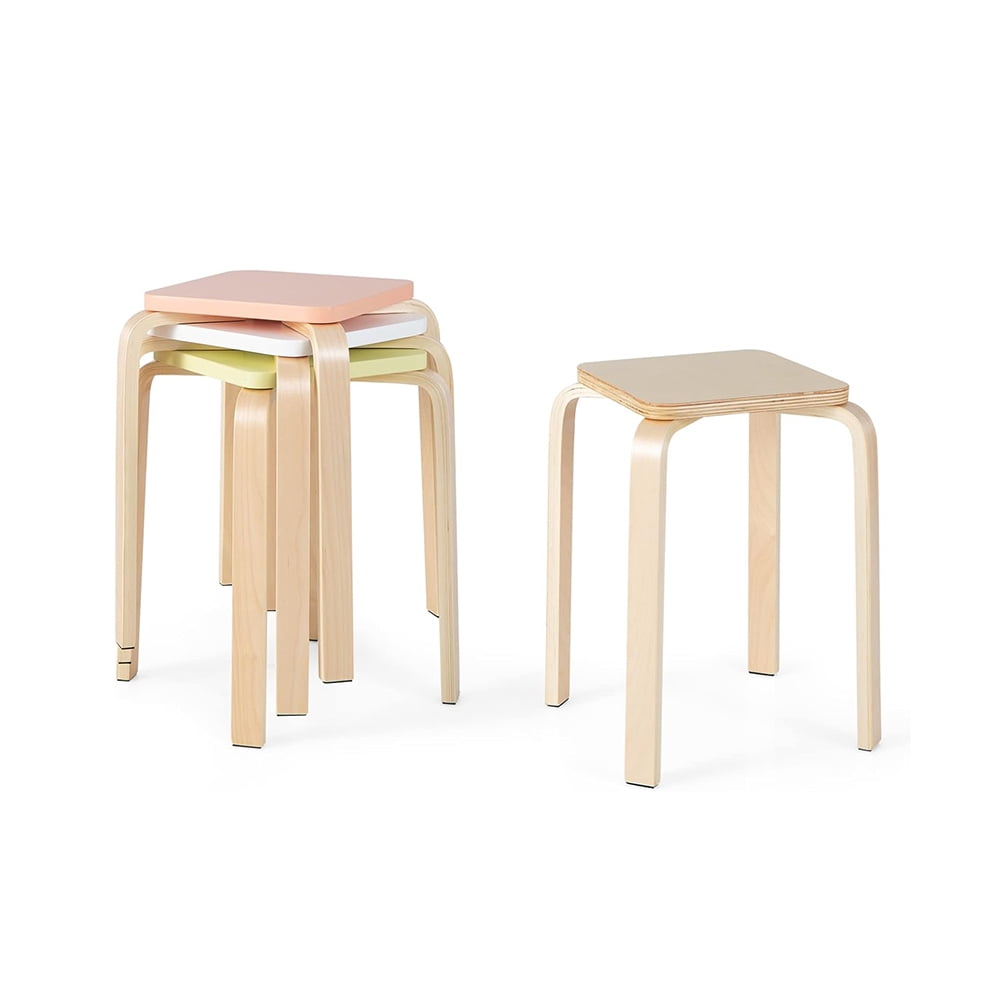 18-Inch Height Backless Counter Chairs, Stackable Bentwood Stools Set ...