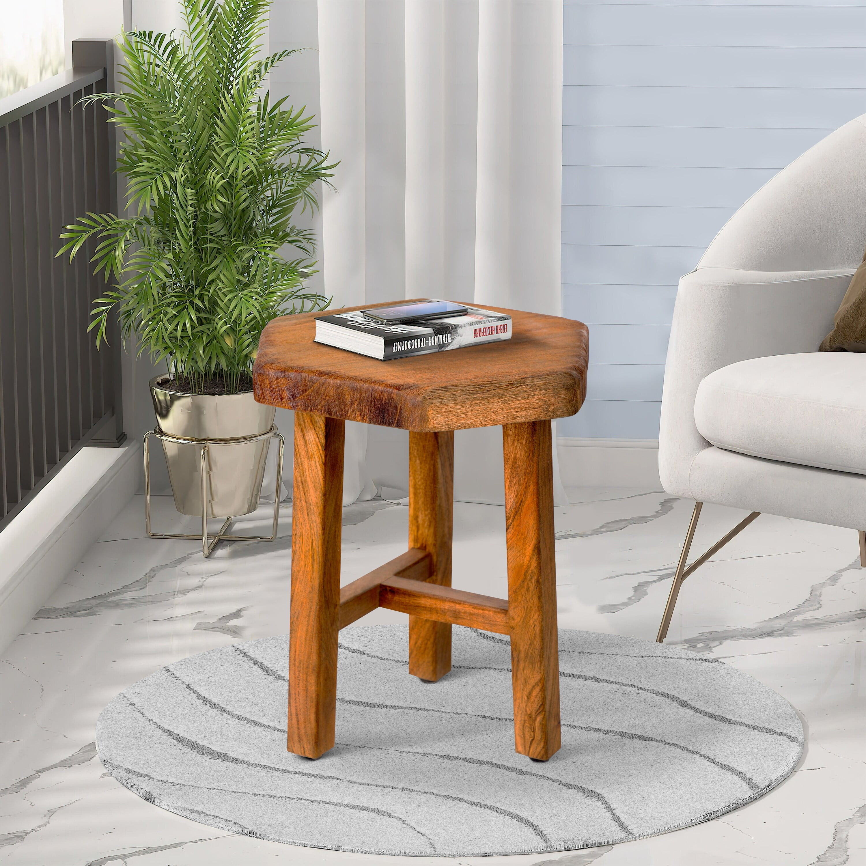 Farmhouse Style 18 Inch Hexagon Acacia Wood Side Table with Live Edge ...