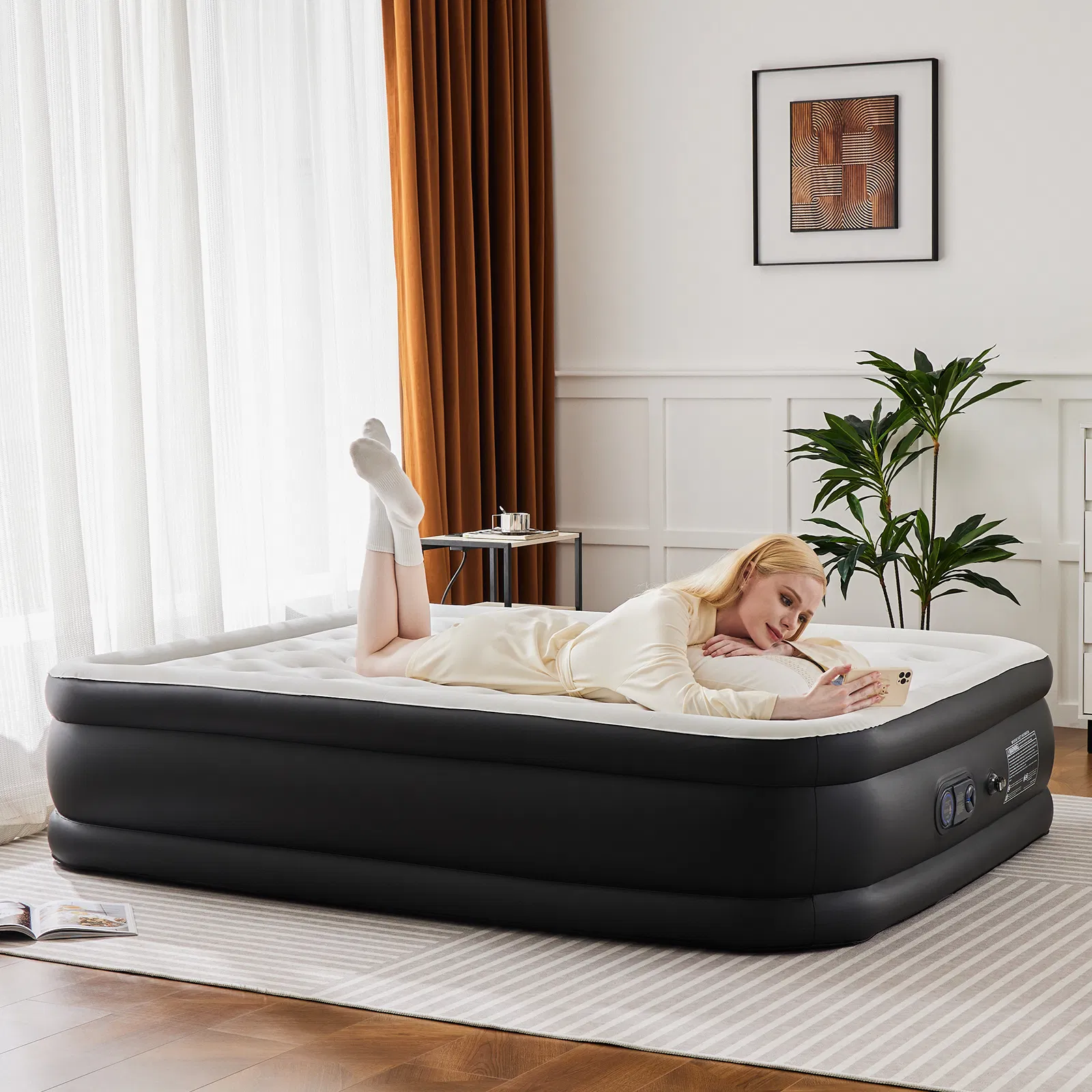 Air Mattress, Inflatable Airbed with Built-in Pump for Guest Home ...