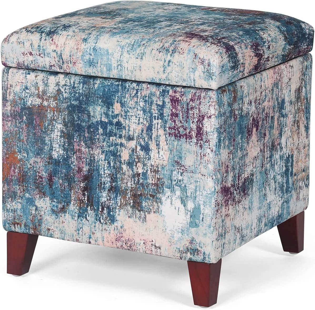 18 Inch High Cube Ottoman Storage, Linen Chair Foot Stools, Upholstered ...