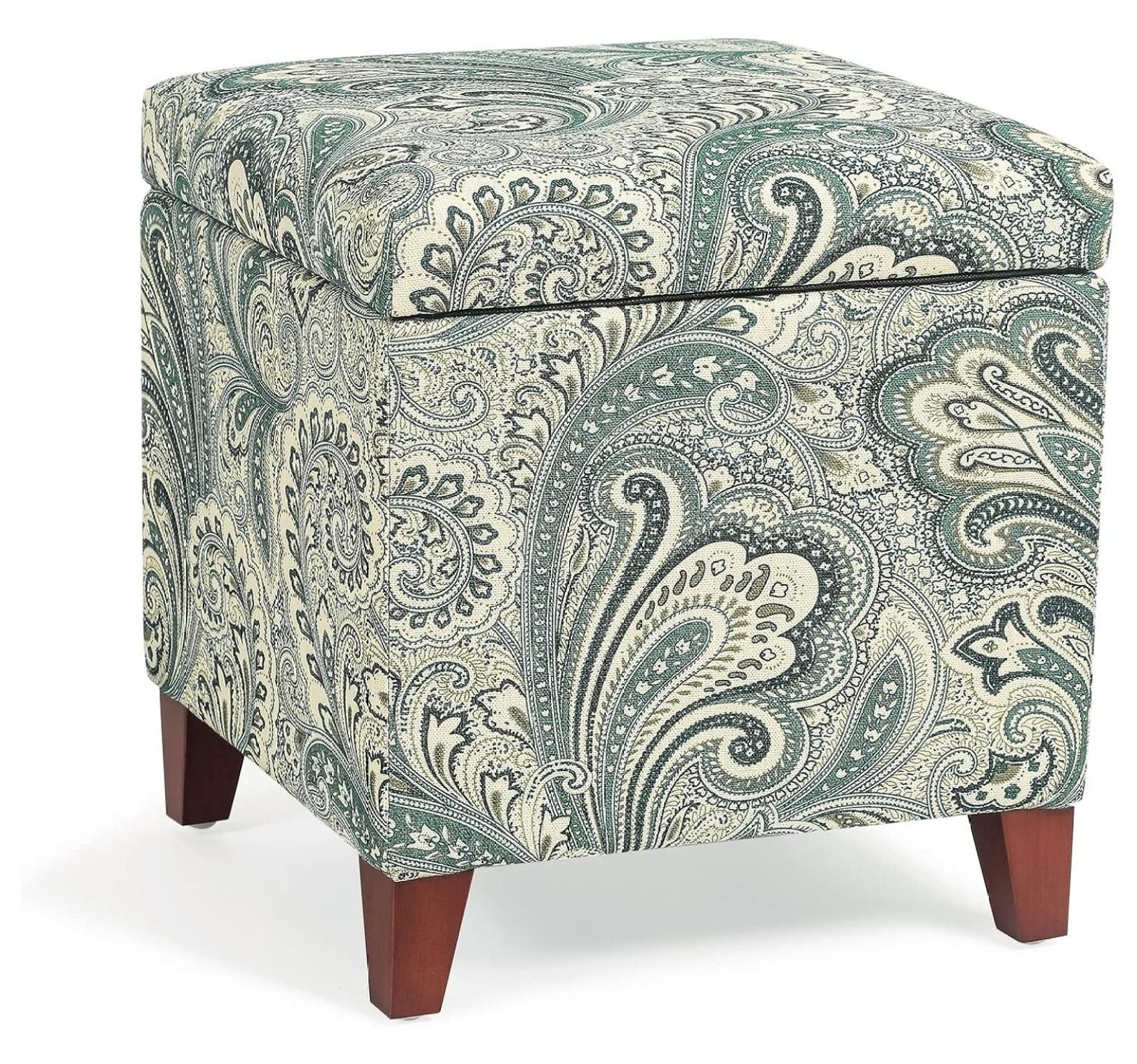18 Inch High Cube Ottoman Storage, Paisley Linen Chair Foot Stools ...