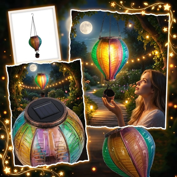 18 Inch Hot Air Balloon Solar Lantern Outdoor Hanging Decor for Patio ...
