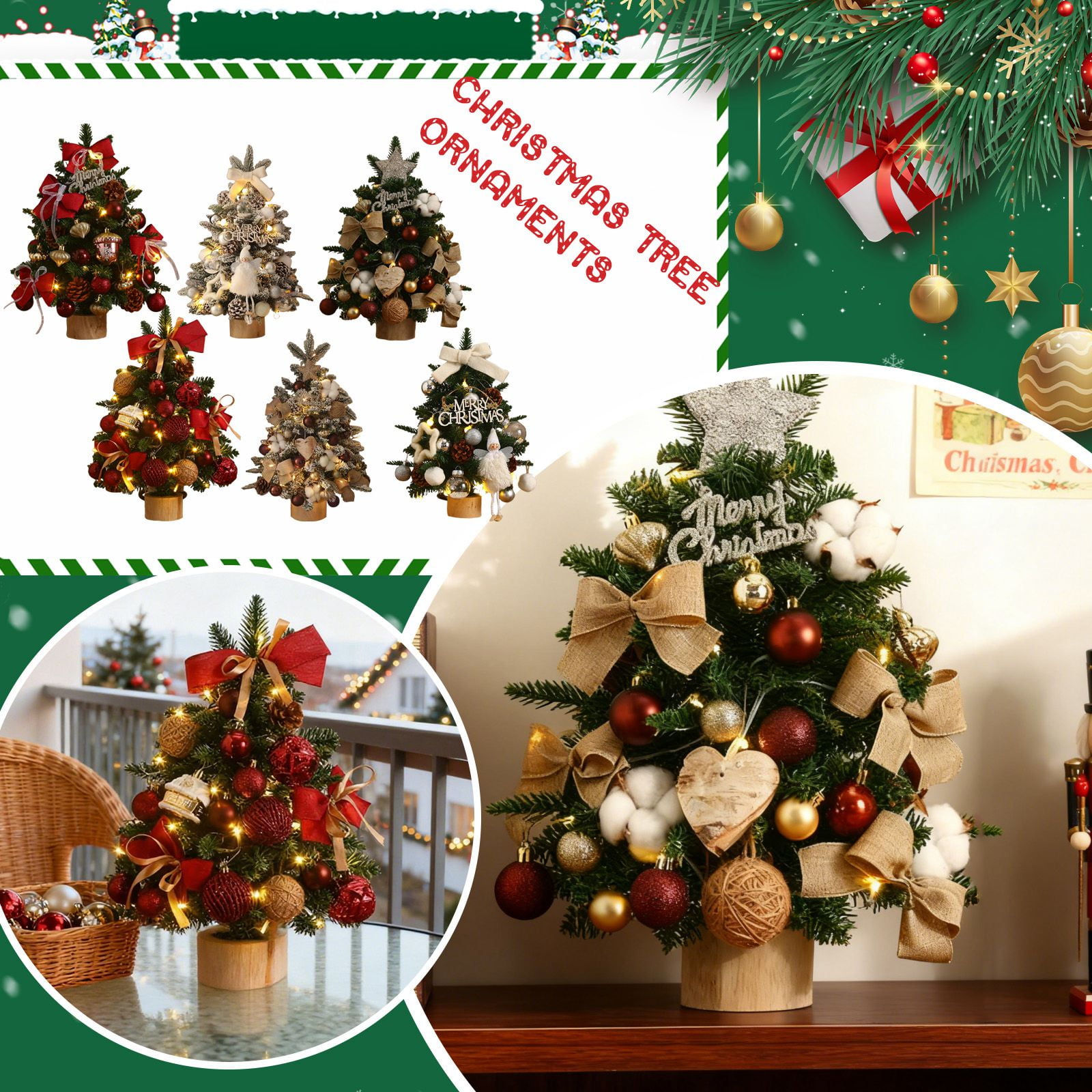 18 Inch LED Tabletop Christmas Tree, Battery Powered Mini Holiday Home ...