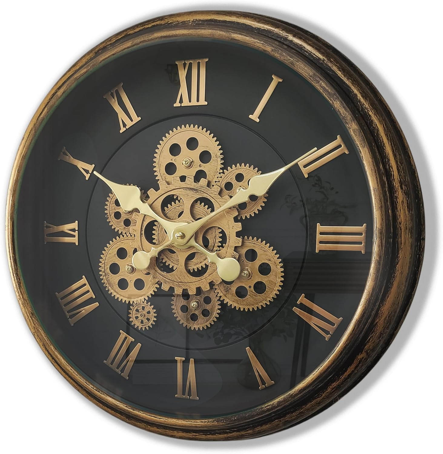 18 Inch Large Gear Clock with Real Moving Gears and Glass Cover, Big ...