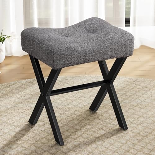 18-Inch Leather Vanity Stool Chair, Vanity Bench with Metal X-Leg ...