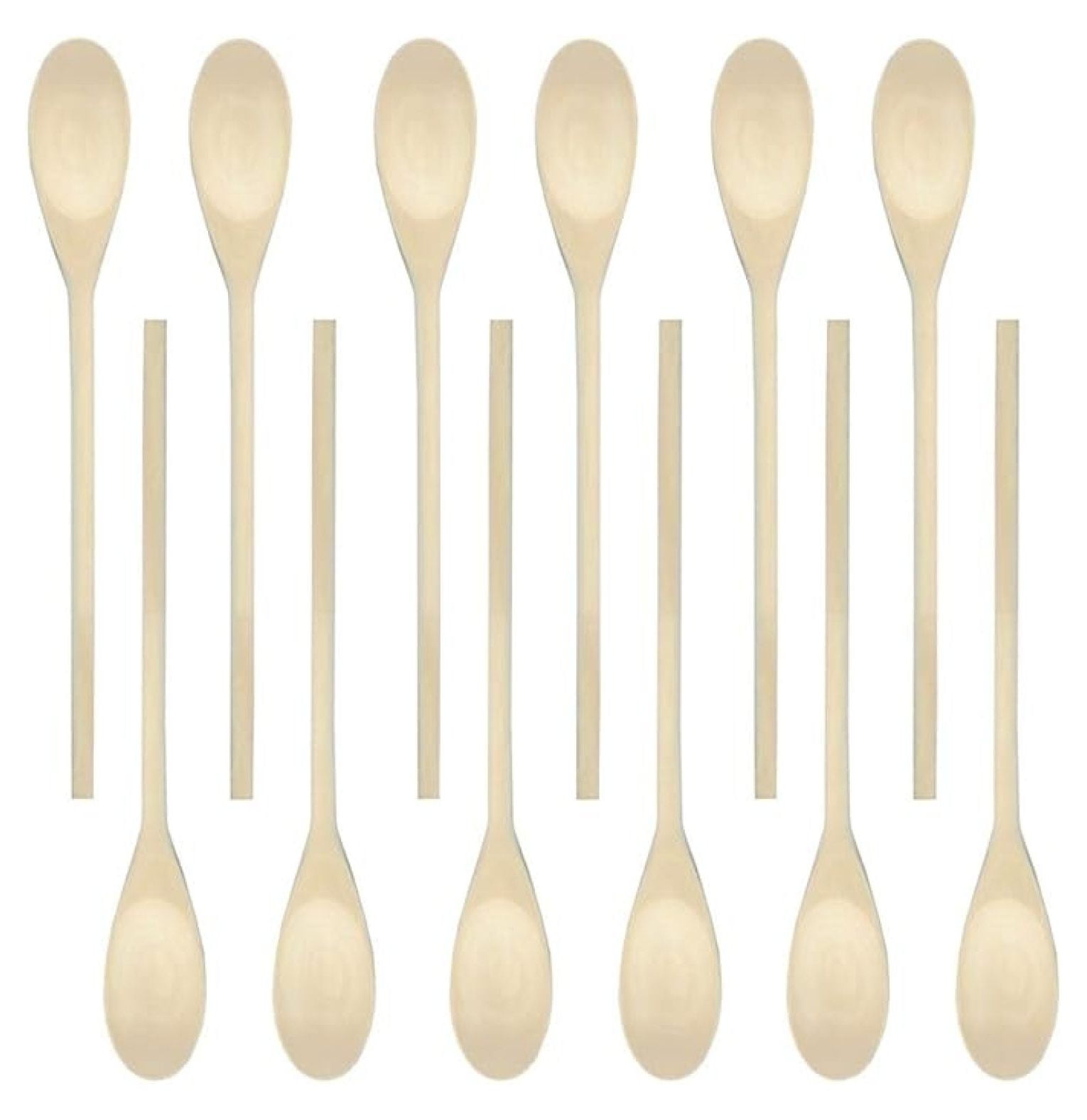 18-Inch Long Handle Wooden Cooking Mixing Spoon, Birch Wood - Set of 12 ...
