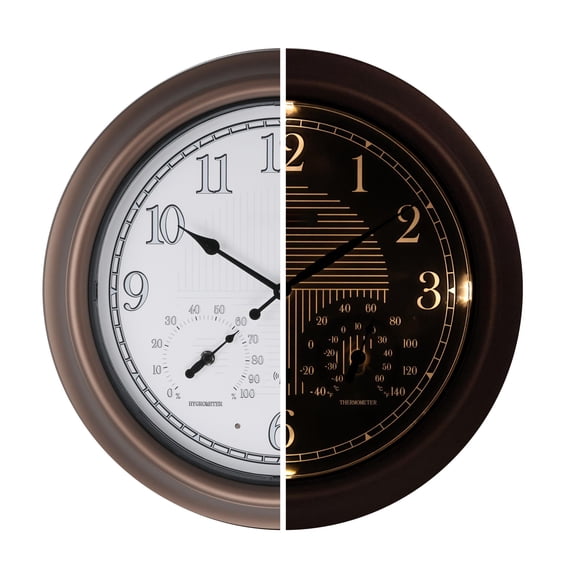 18 Inch Modern Bronze Atomic Analog Wall Clock with Temperature and ...