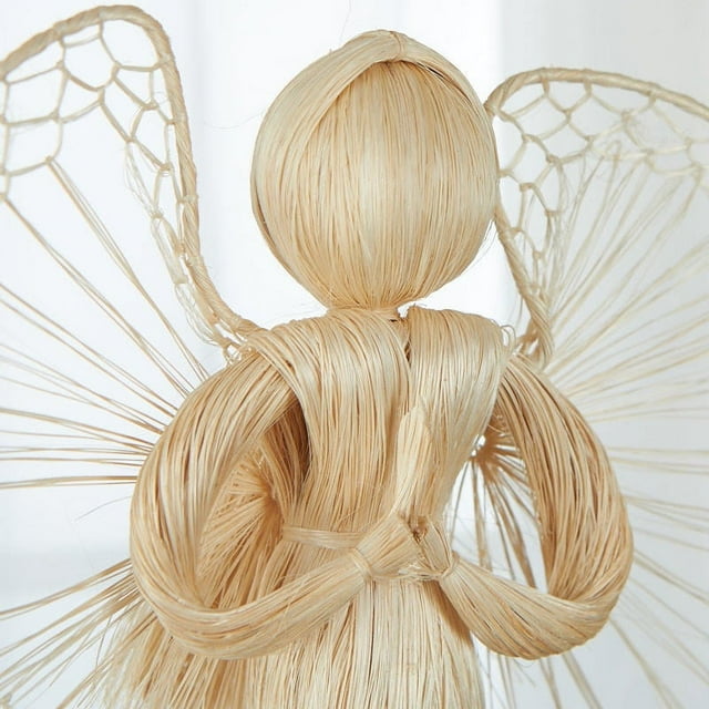 18 Inch Natural Raffia Straw Angel Doll - Handcrafted Holiday Décor ...