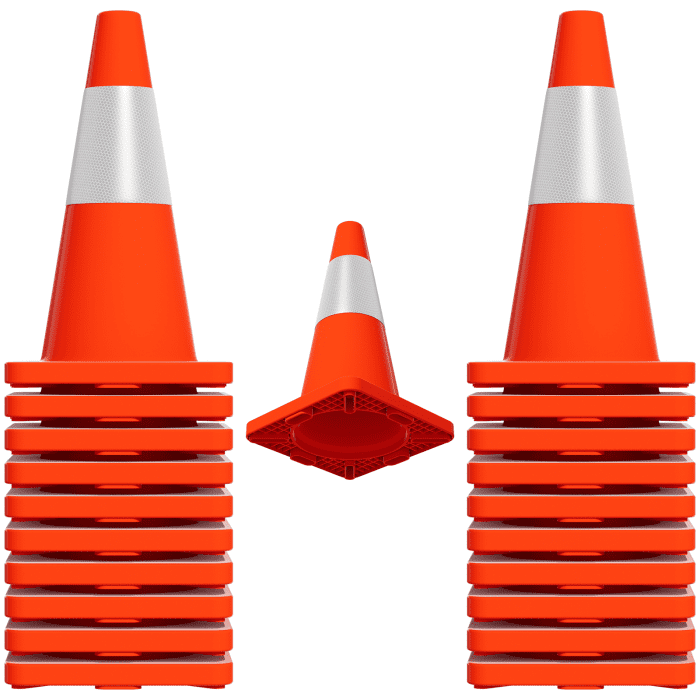 18 Inch Orange Construction Cones, 360° reflective, stackable design ...