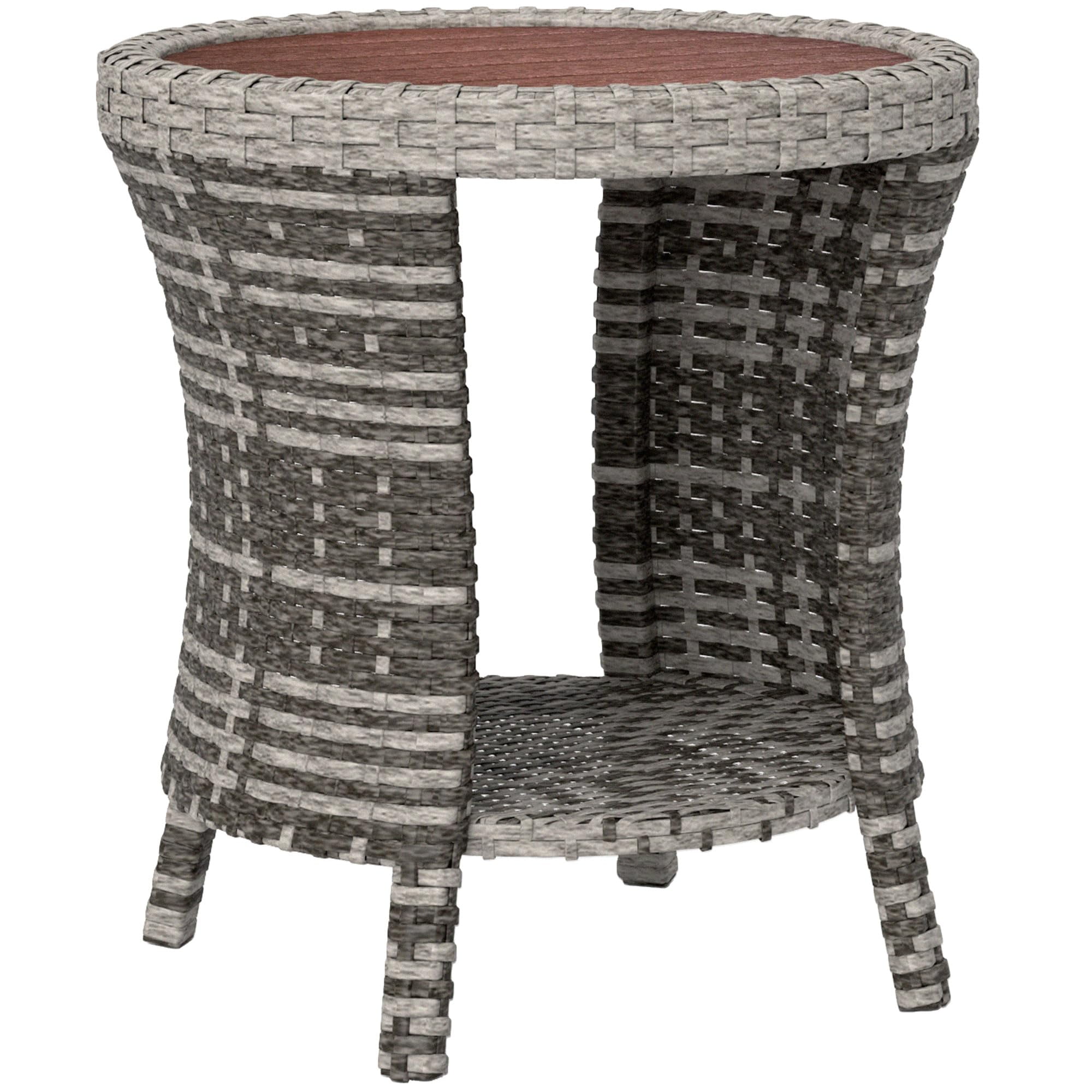 18 Inch PE Rattan Coffee Table Outdoor, 2-Tier Patio Side Table with ...