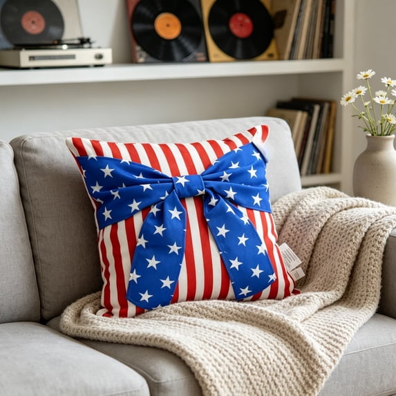18 Inch Patriotic Throw Pillow, Red White Blue Decorative Pillow with ...