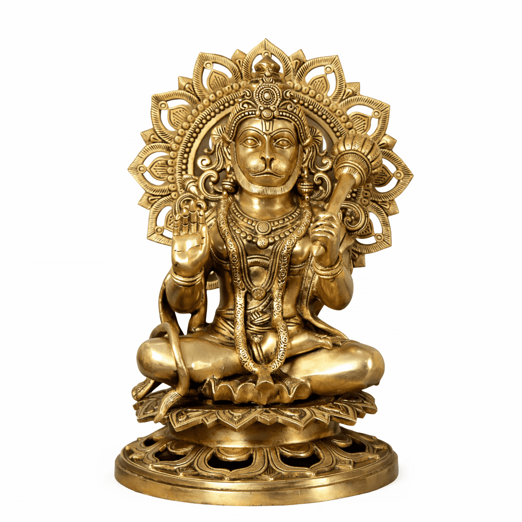 18 Inch Pawan Putra Lord Hanuman Seated on Throne in Blessing Gesture ...