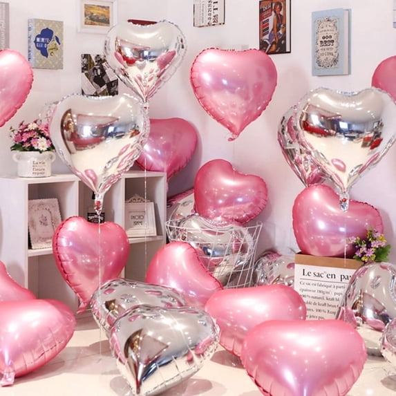18-Inch Pink and Silver Heart Balloons - 10 Pack for Parties and ...