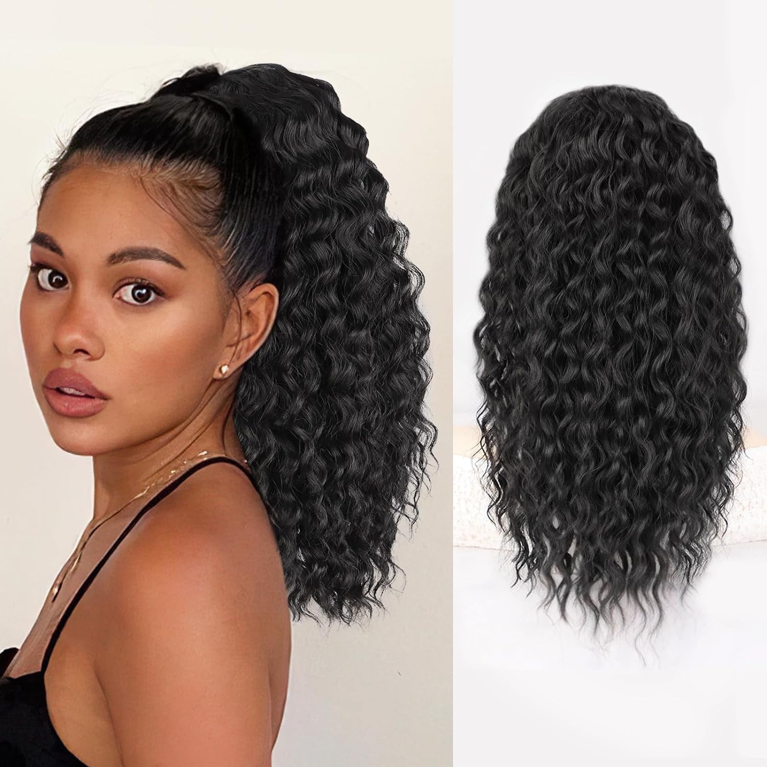 18 Inch Ponytail Extension Curly Drawstring Ponytail for Women Fake ...