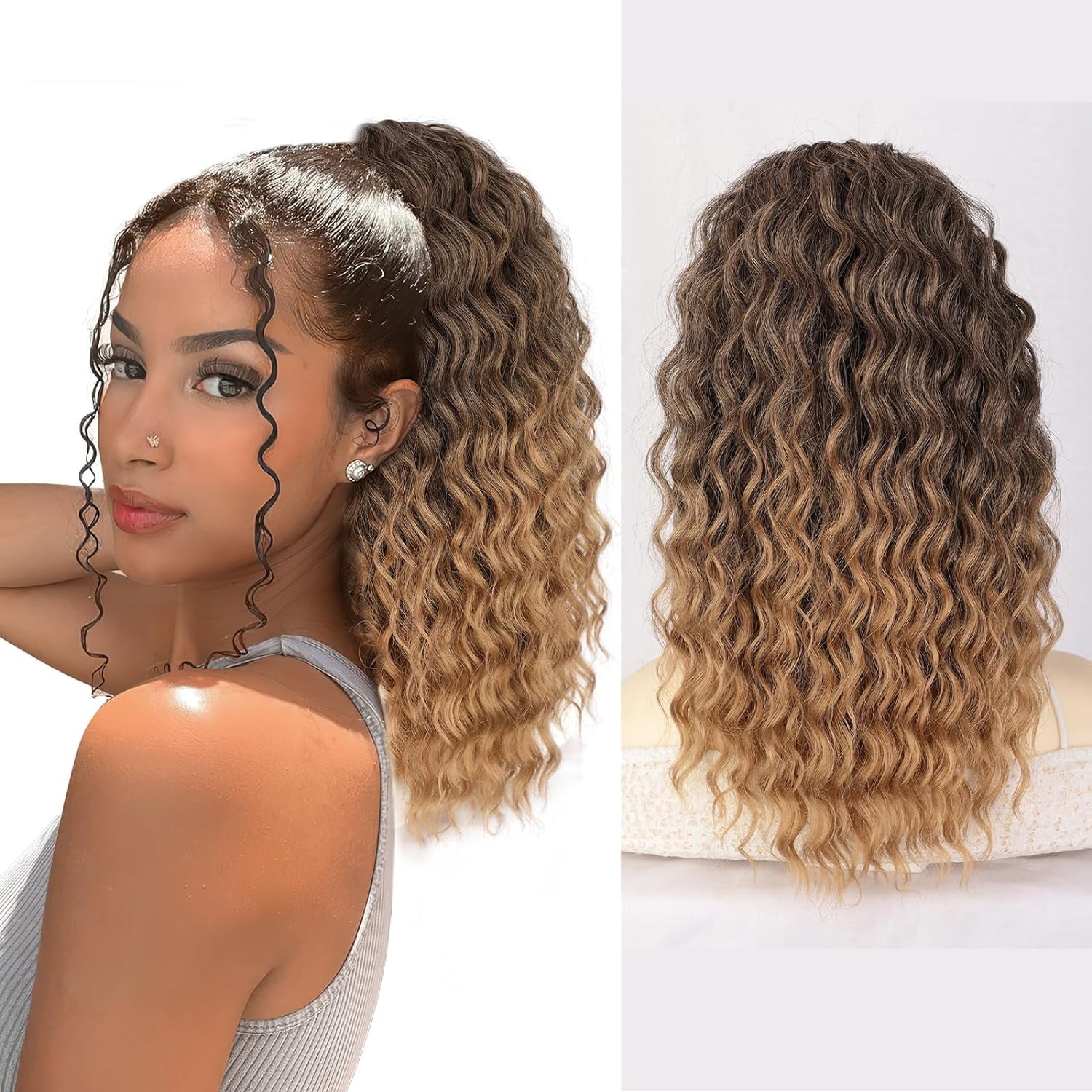 18 Inch Ponytail Extension Curly Drawstring Ponytail for Women Fake ...