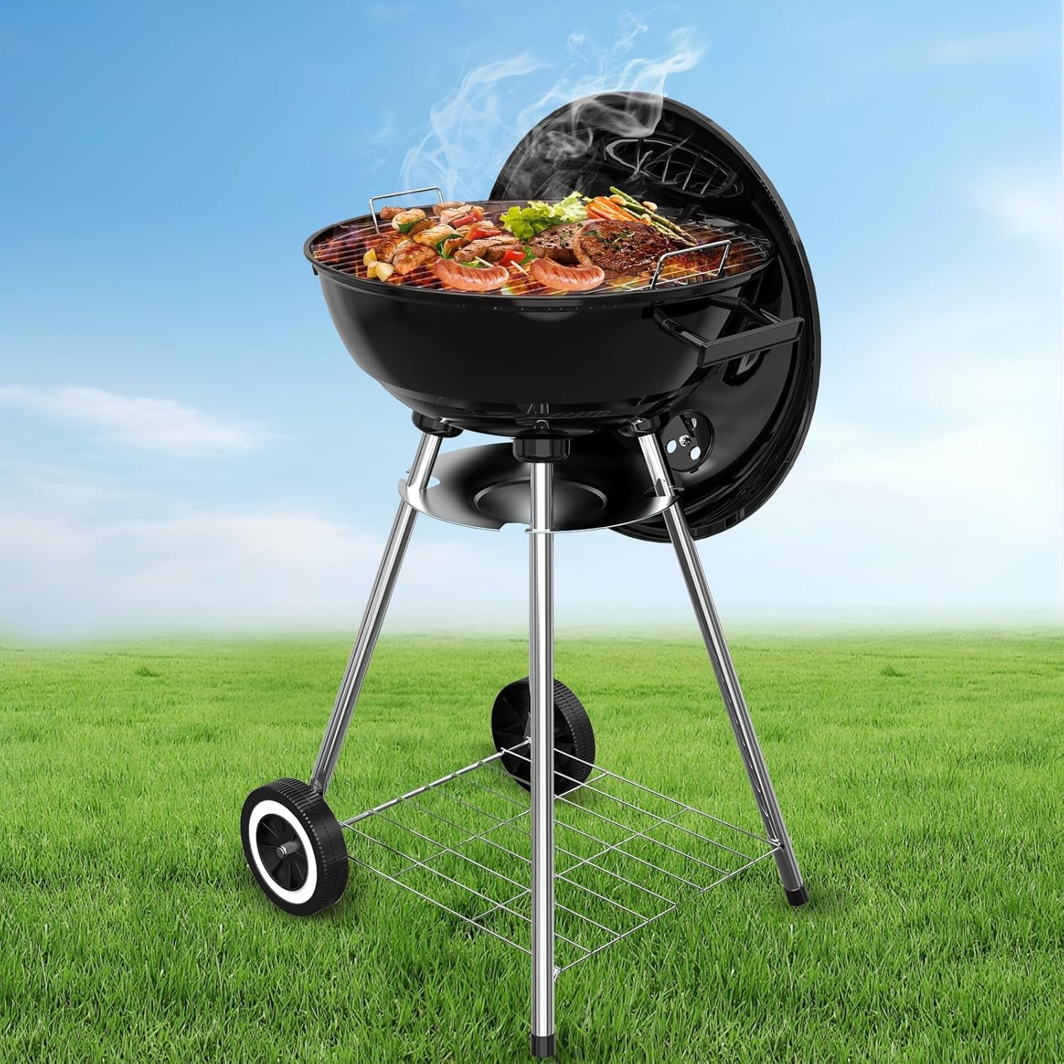 18 Inch Portable Charcoal Grill - Heavy Duty Kettle BBQ Smoker with ...