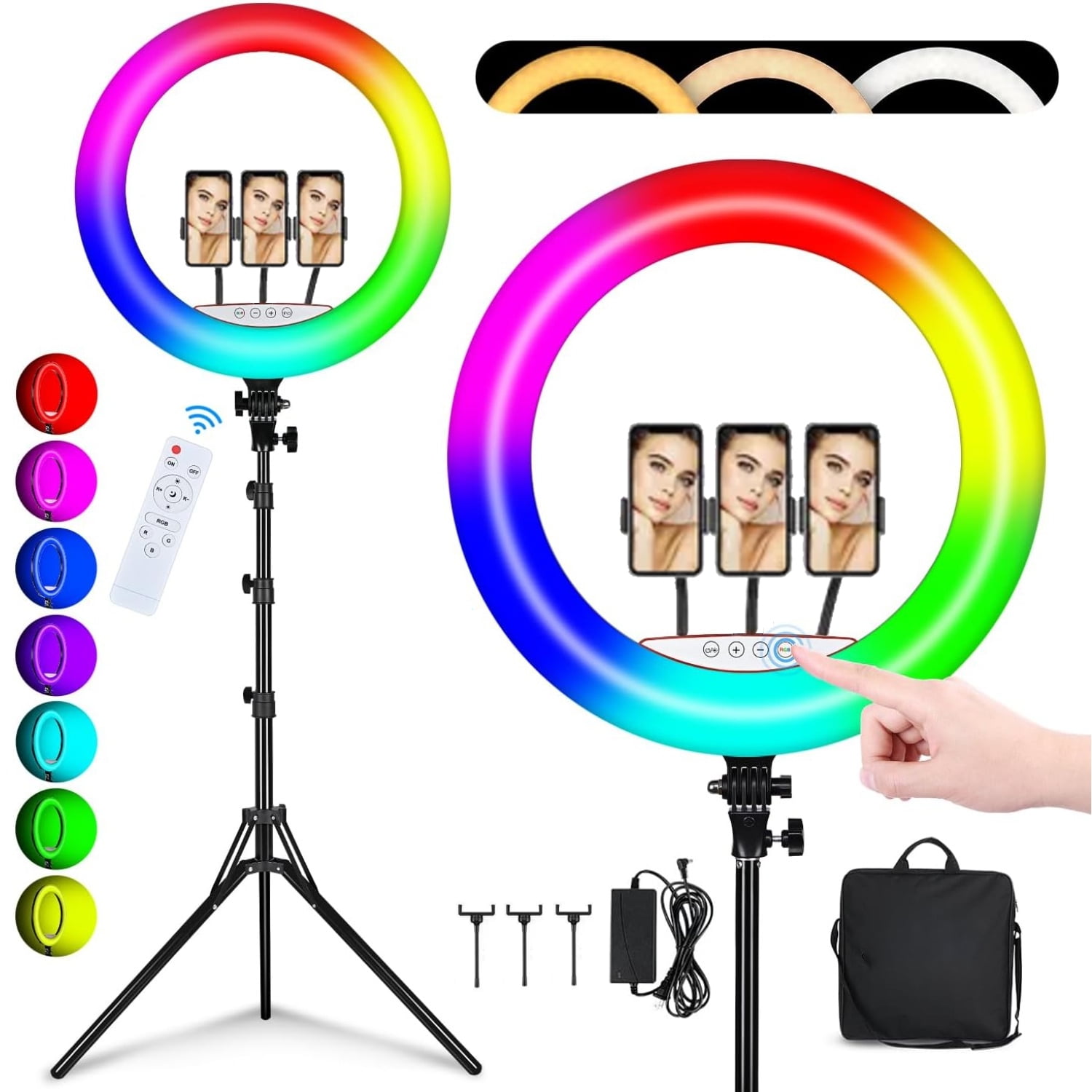18 Inch RGB Ring Light with Tripod Stand and Phone Holder Ringlight 25 ...
