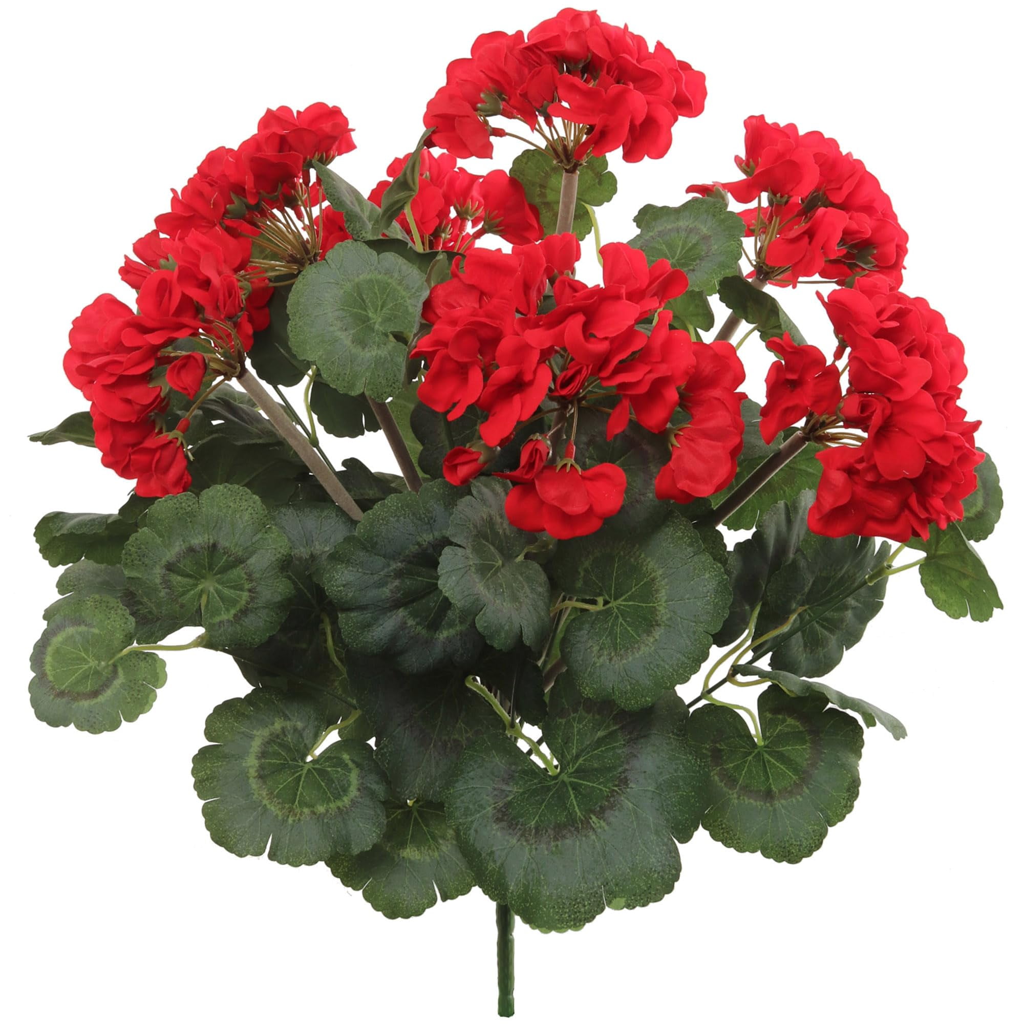 18-Inch Red Artificial Geranium Flower Bush - UV Resistant Silk Flowers ...