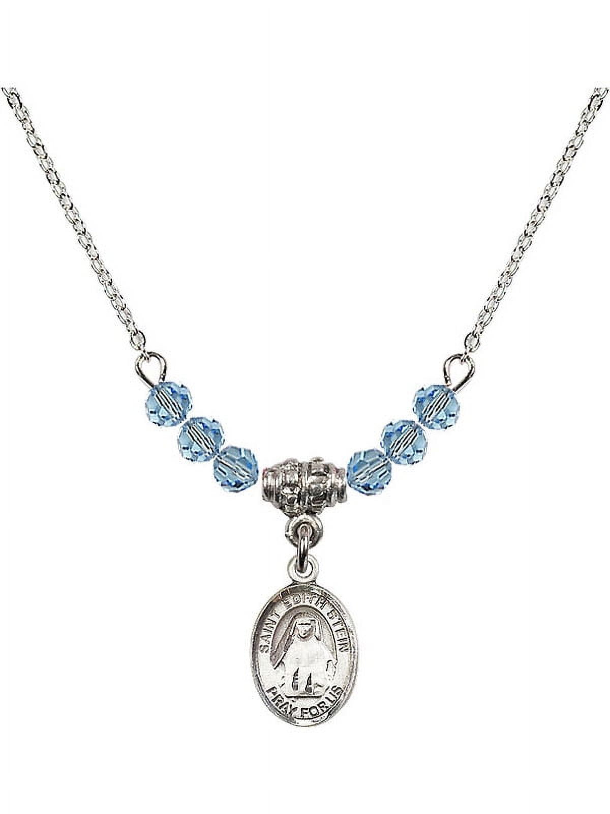 18-Inch Rhodium Plated Necklace with 4mm Blue March Birth Month Stone ...