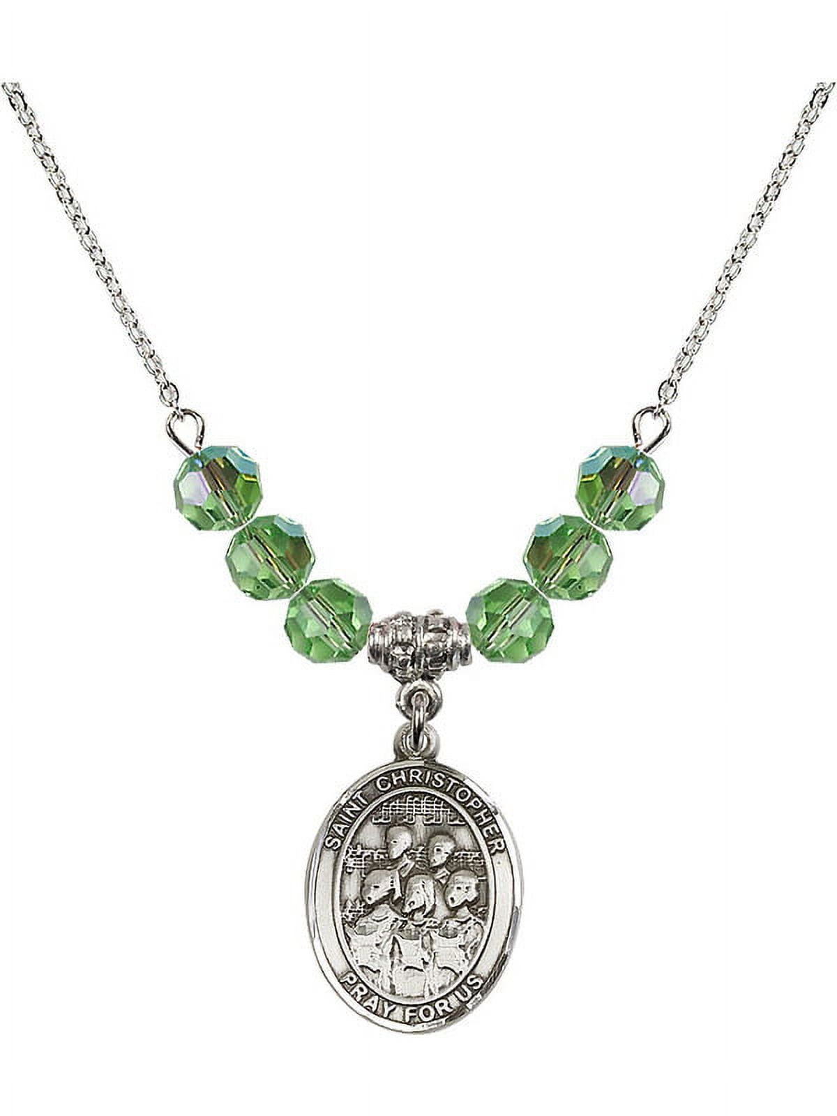 18-Inch Rhodium Plated Necklace with 6mm Green August Birth Month Stone ...