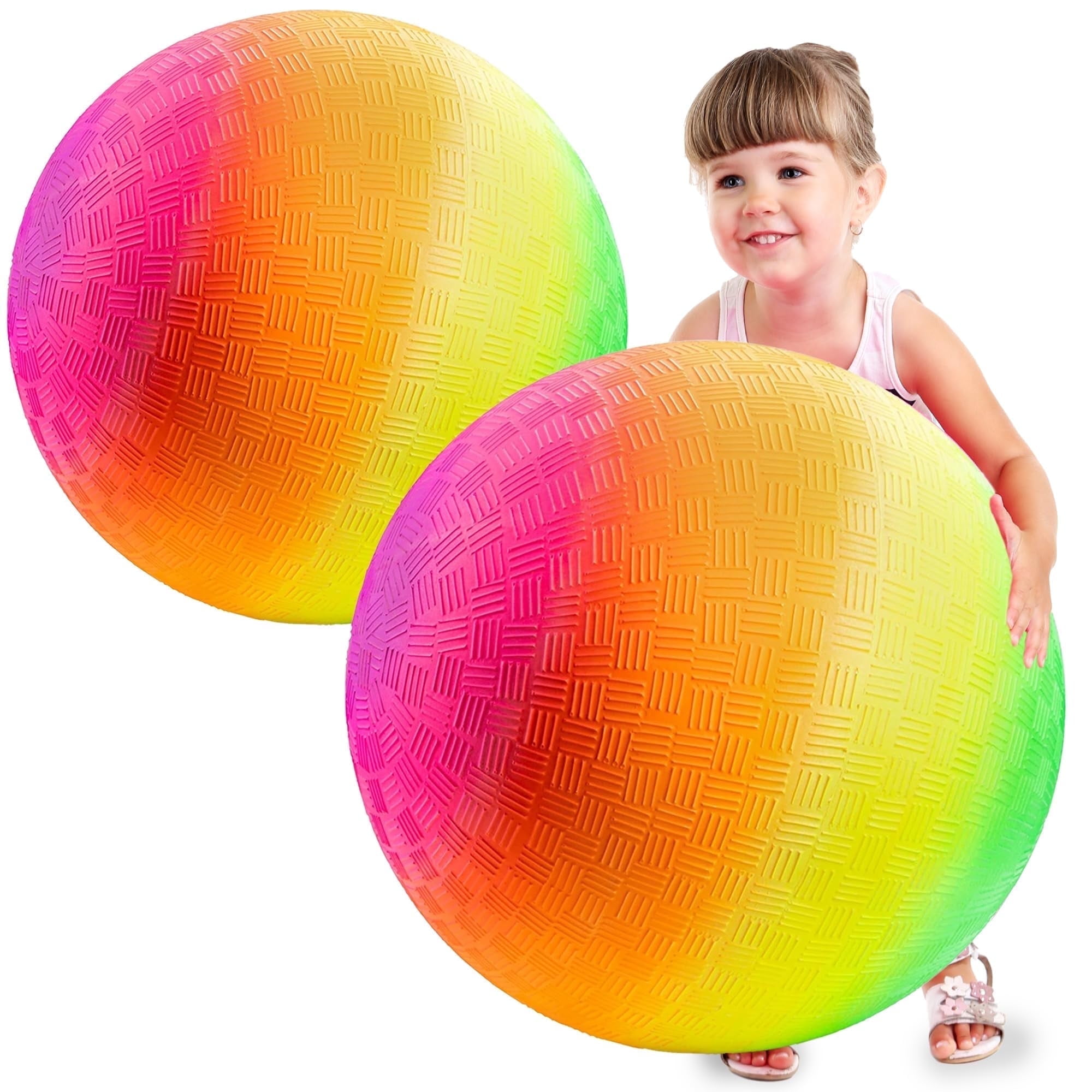 Bedwina 18 Inch Rainbow Playground Balls Pack of 2 Inflatable Rubber ...