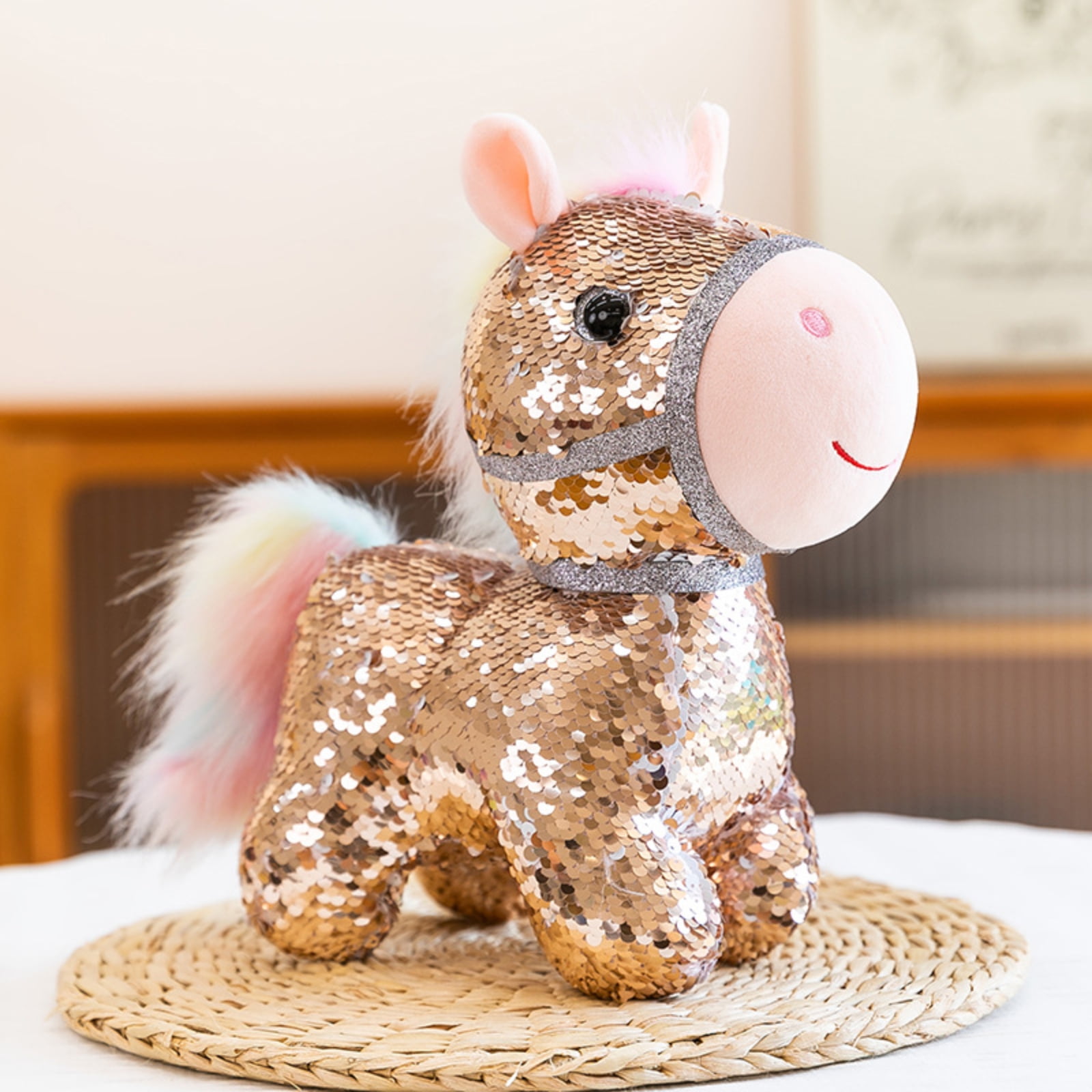 18 Inch Sequin Unicorn Stuffed Animal - Rose Gold Shiny Plush Toy With ...