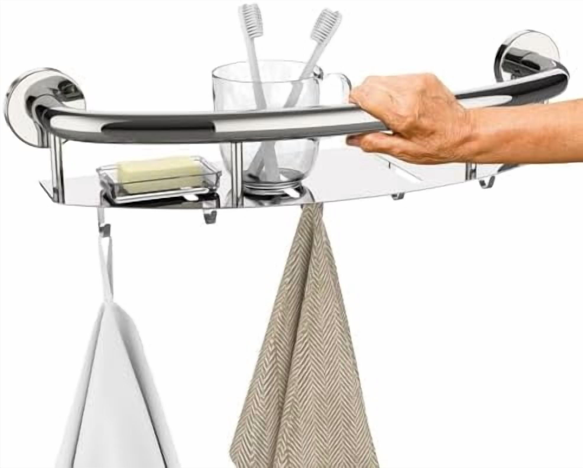 18 Inch Shower Grab Bar with Storage Shelf, Chrome Stainless Steel 2 in ...