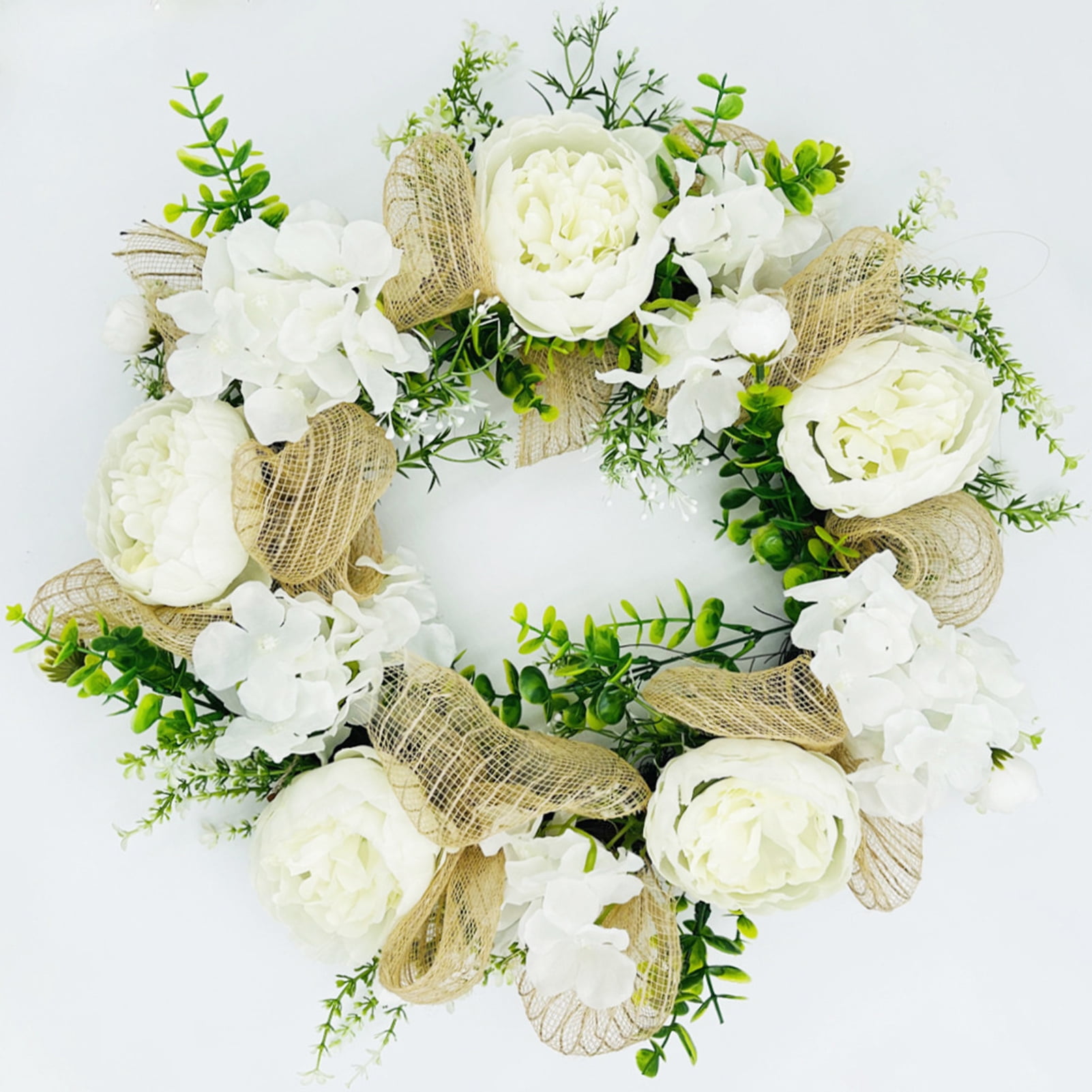18 Inch Snowball Hydrangea Wreath for Front Door, Spring Wreath,Summer ...