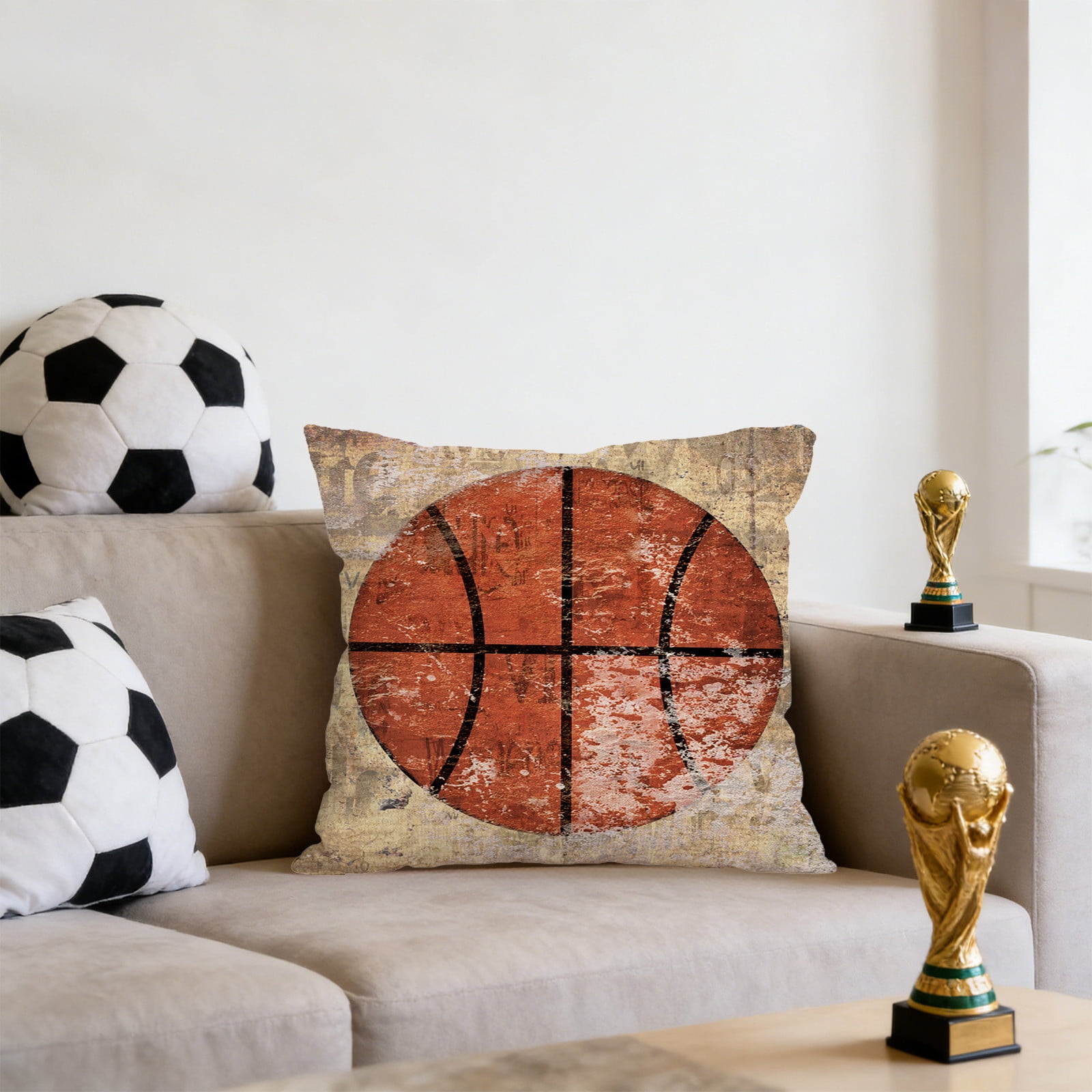 18 Inch Sports Pillow Cover, Vintage Basketball Football Tennis Rugby ...
