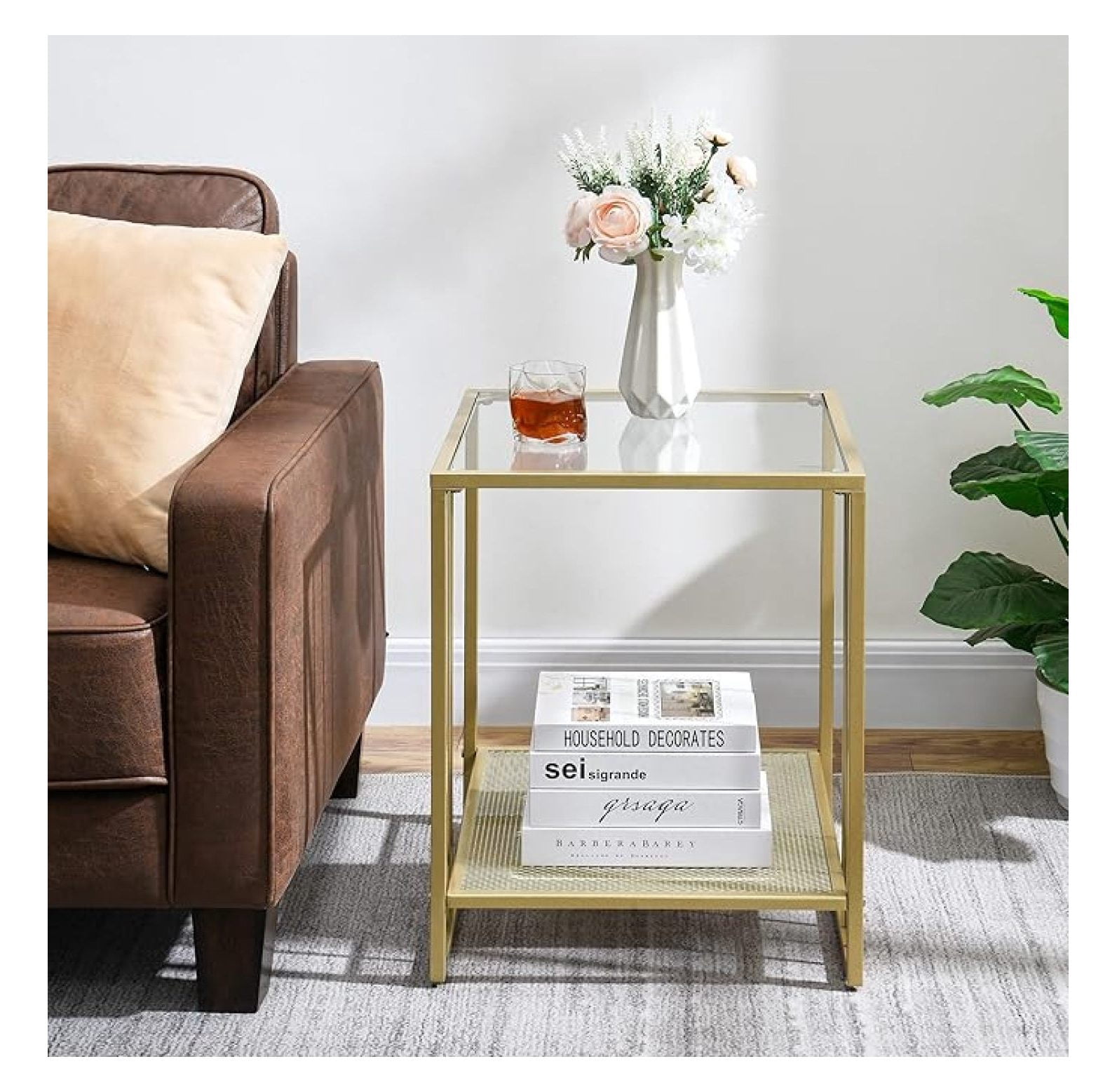 18 Inch Square Tempered Glass End Table with 2-Tier Storage Shelf ...