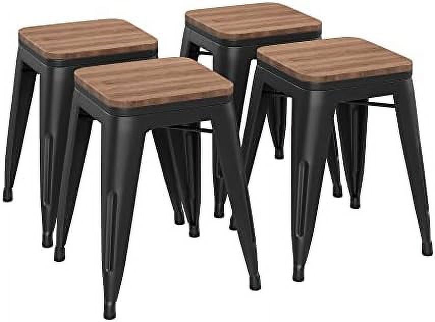 18 Inch Stools Set of 4,Industrial Metal Dining Chair with Wooden Seat ...