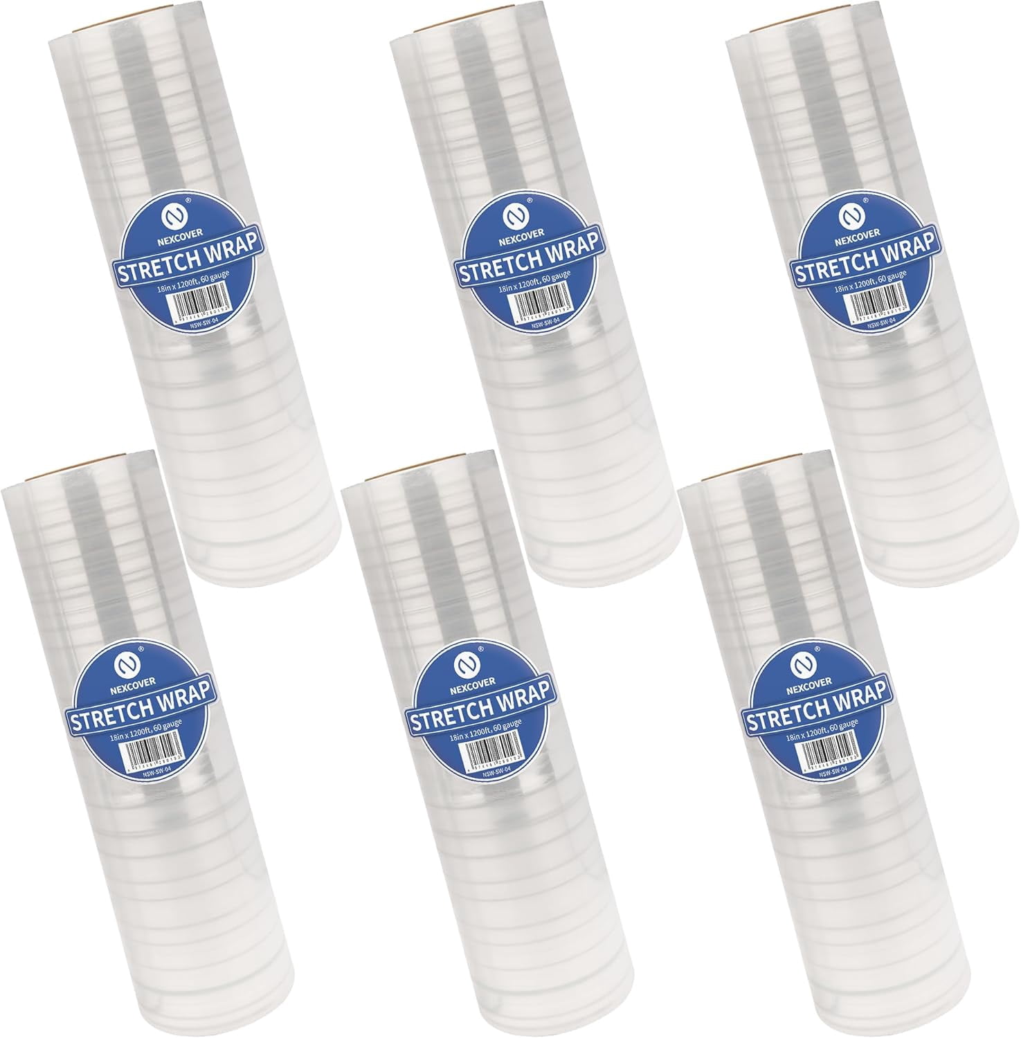 18 Inch Stretch Wrap - 1200 Feet | 60 Gauge, 6 Roll Clear Plastic Self ...