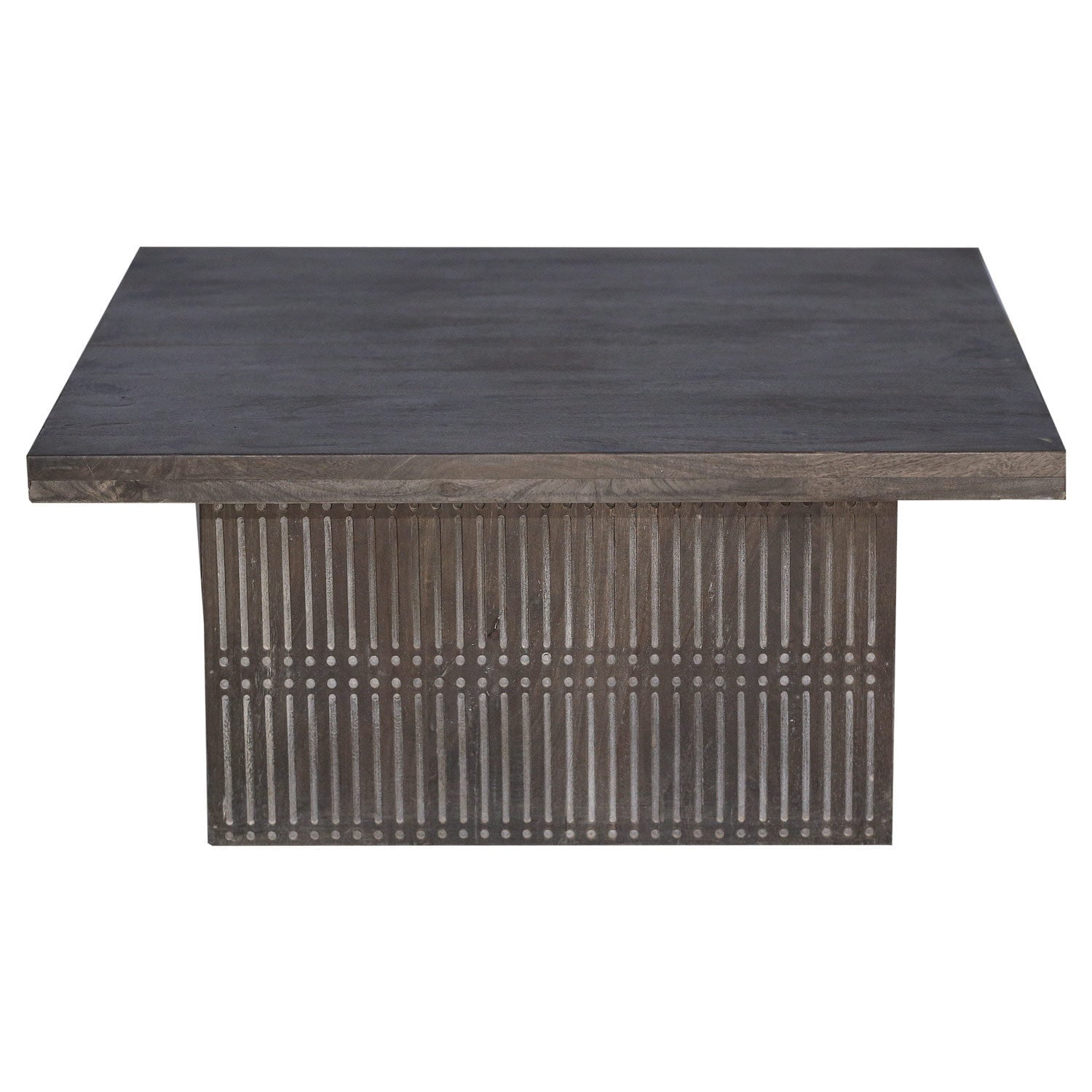 18 Inch Tall Distressed Gray Finished Wooden Block Coffee Table ...