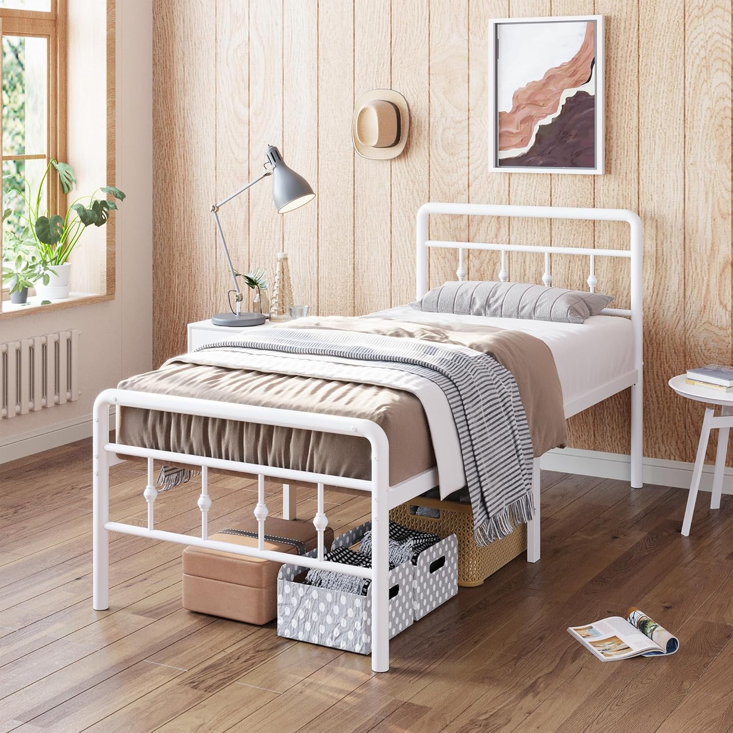 18 Inch Tall Twin Bed Frames with Headboard and Footboard, Heavy Duty ...