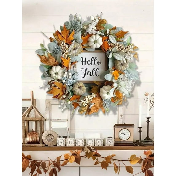 18 Inch Thanksgiving Fall Wreath - Eucalyptus, Berries, Pumpkins & Lamb ...