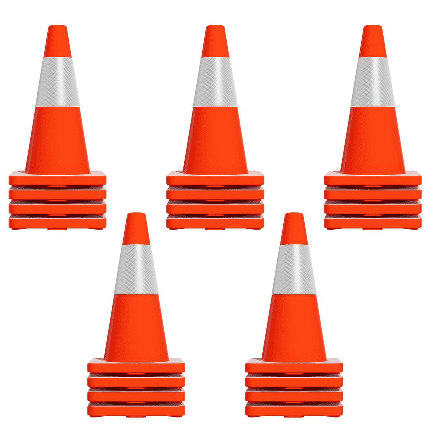 18 Inch Traffic Safety Cones, bright orange, reflective collar, stable base, Orange Hazard ...