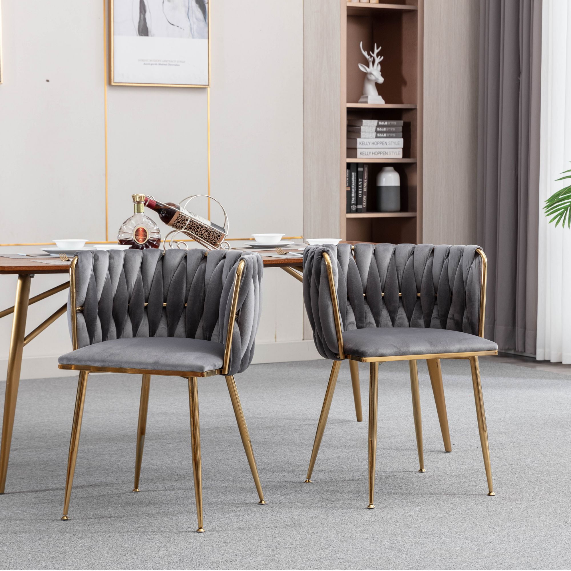 18 Inch Velvet Dining Chairs, Modern Dining Chair with Golden Metal ...