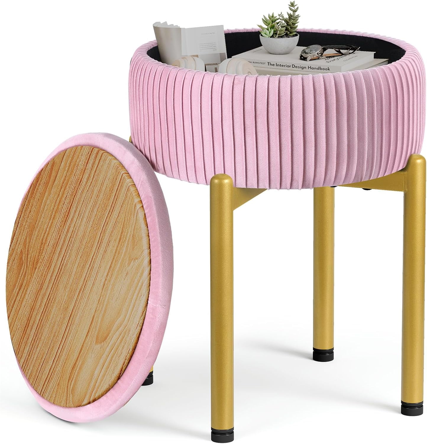 18-Inch Velvet Vanity Stool Chair with Storage, Vanity Bench with 4 ...