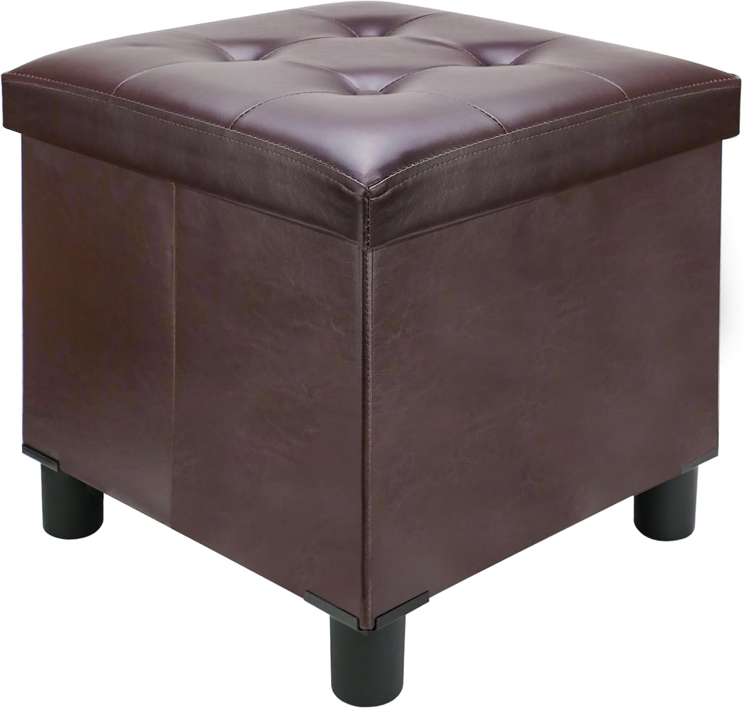 18 Inches Cube Storage Ottoman, Faux Leather Collapsible Square Folding ...
