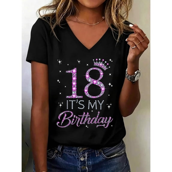 18 It's My Birthday Pink Crown Happy 18th Birthday Girl V Neck T-Shirt ...