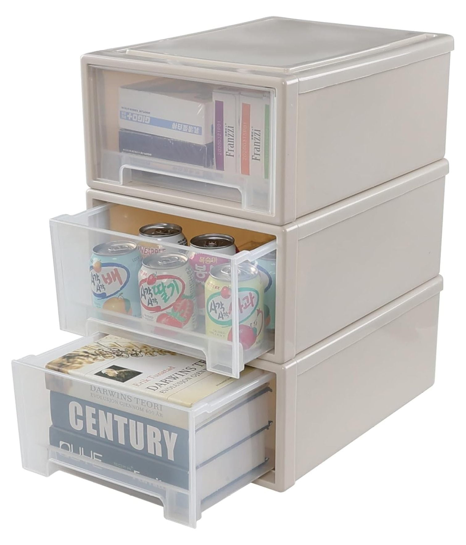 18 L Plastic Storage Drawer Unit, Stacking Desktop Drawer Boxes, 3 Pack ...